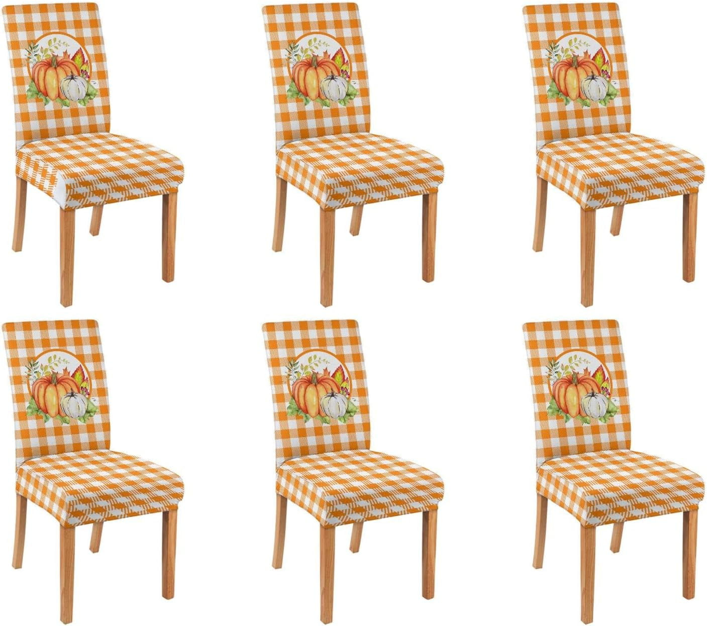 Fall Chair Covers for Dining Room Set of 6, Orange Buffalo Plaid ...