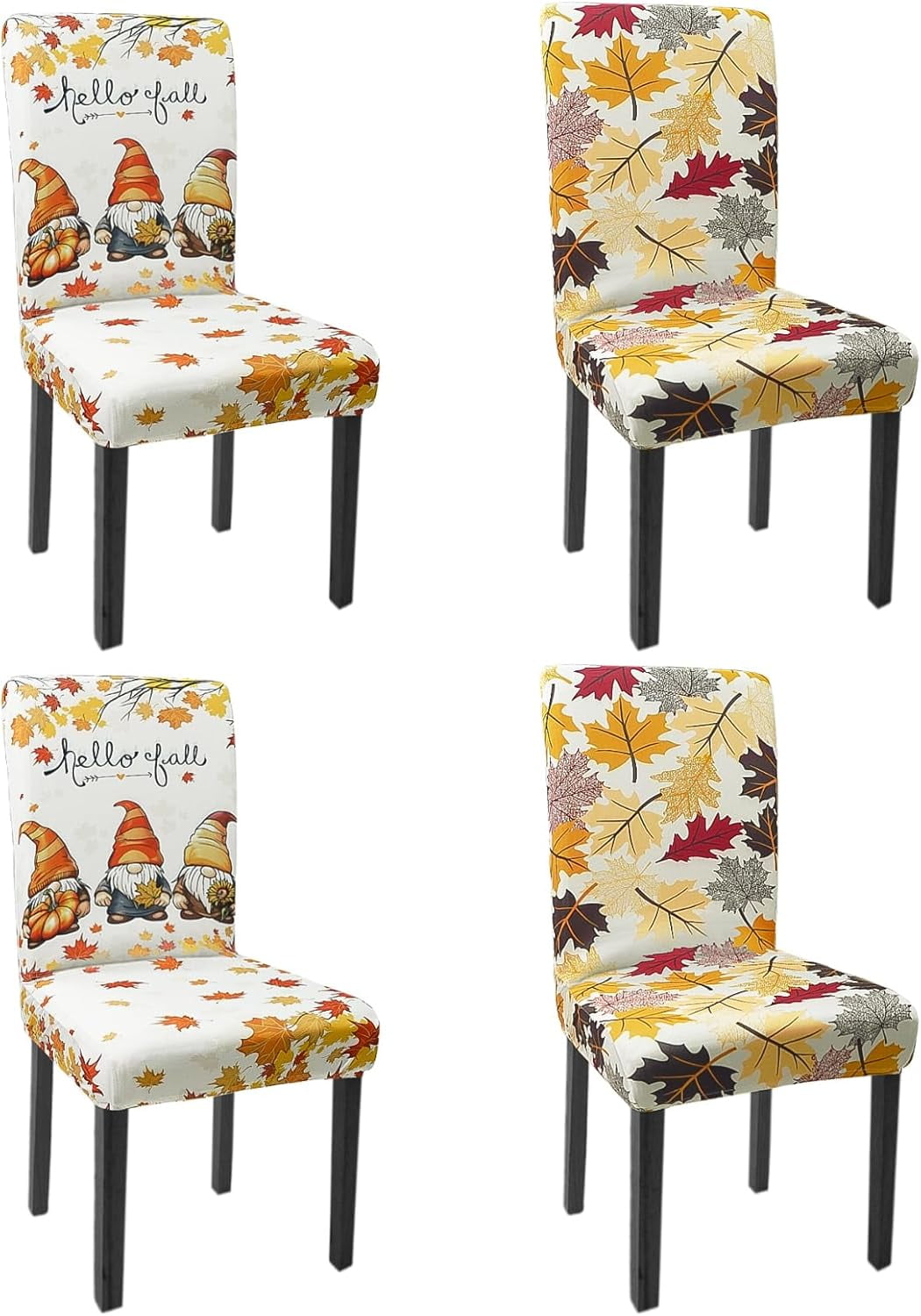 Fall Chair Covers Set of 4 Gnomes Maple Leaves Stretch Parsons Chair ...