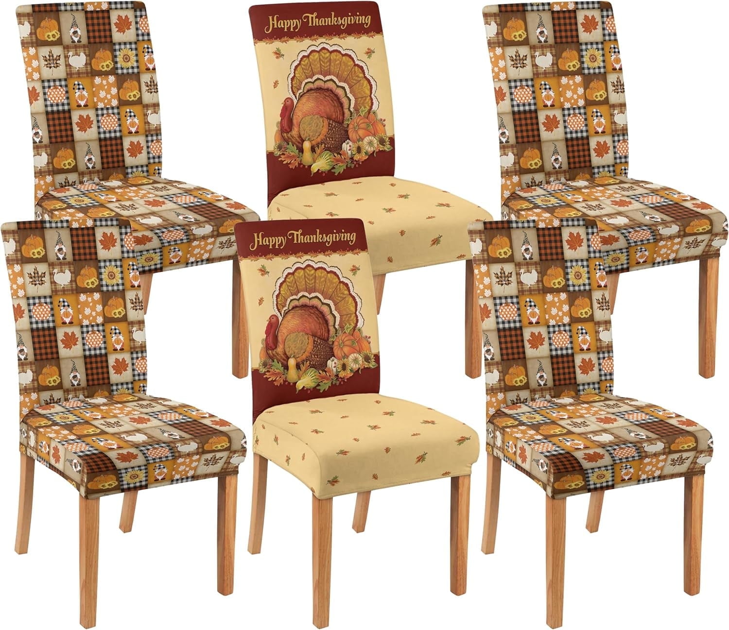 Fall Chair Covers Set of 6 Thanksgiving Dining Protector Stretch Autumn ...