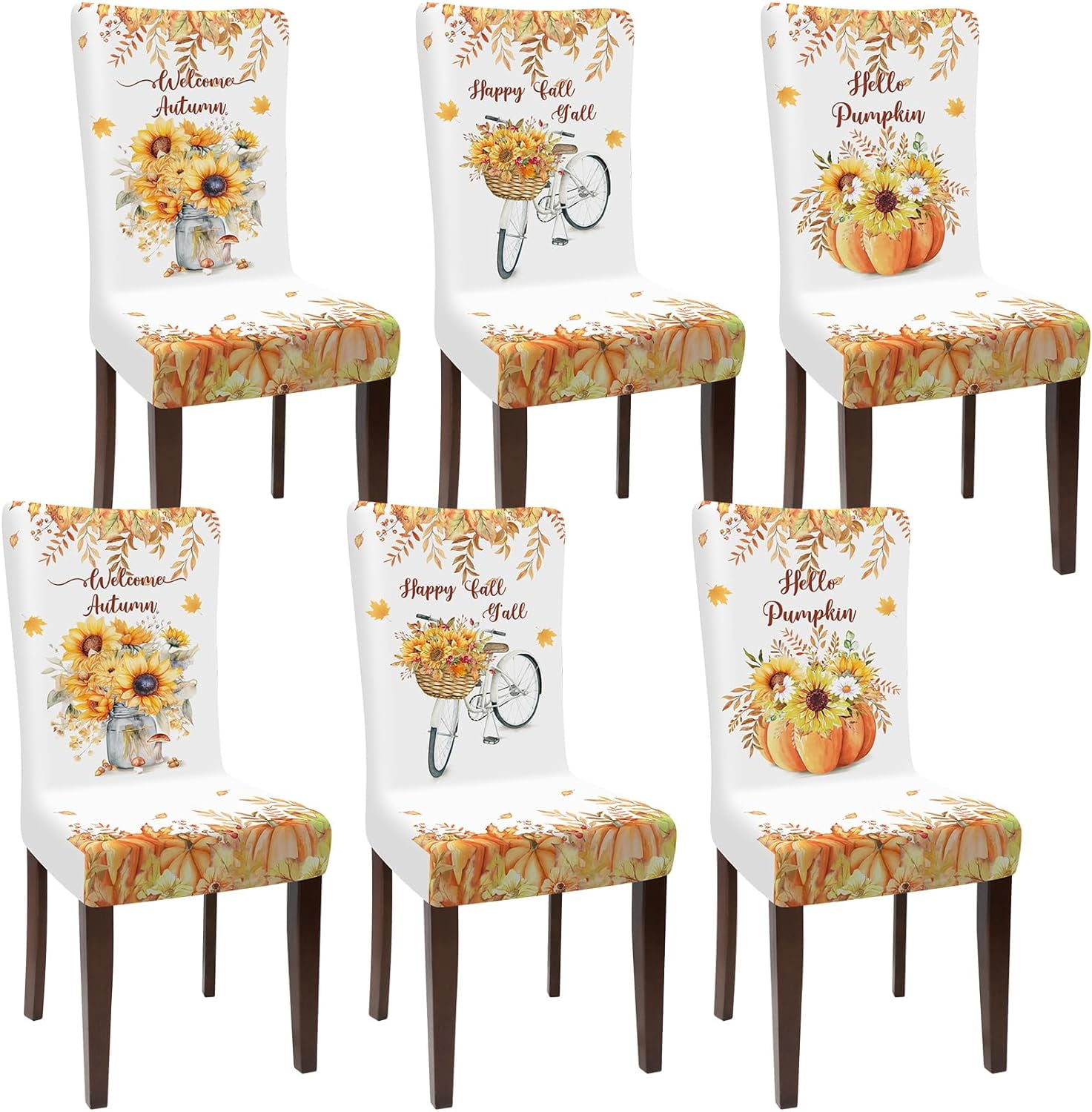 Fall Chair Covers Set of 6 Thanksgiving Dining Protector Stretch ...