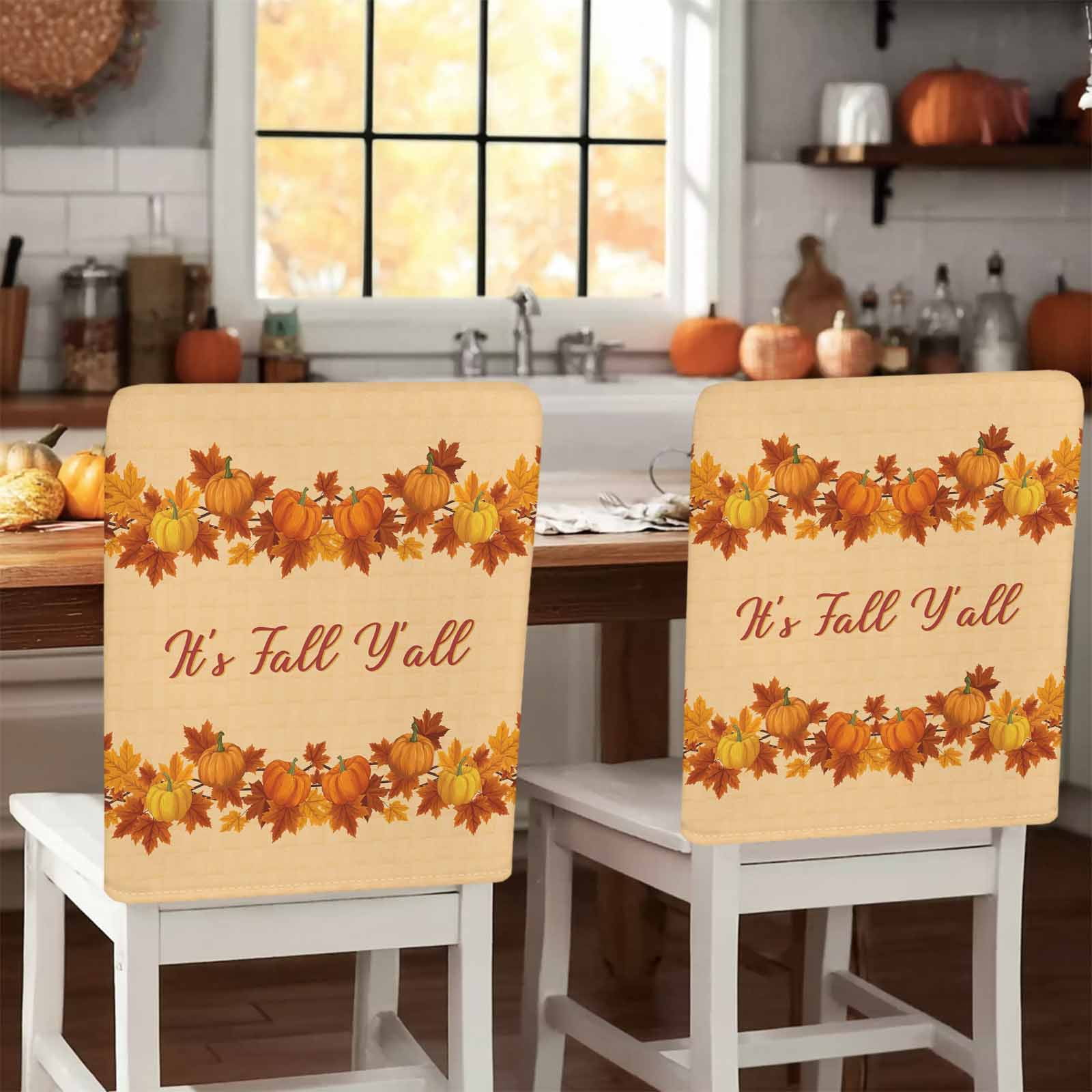 It's Fall Chair Covers Set of 8 Y'all Orange Thanksgiving Pumpkin Maple ...