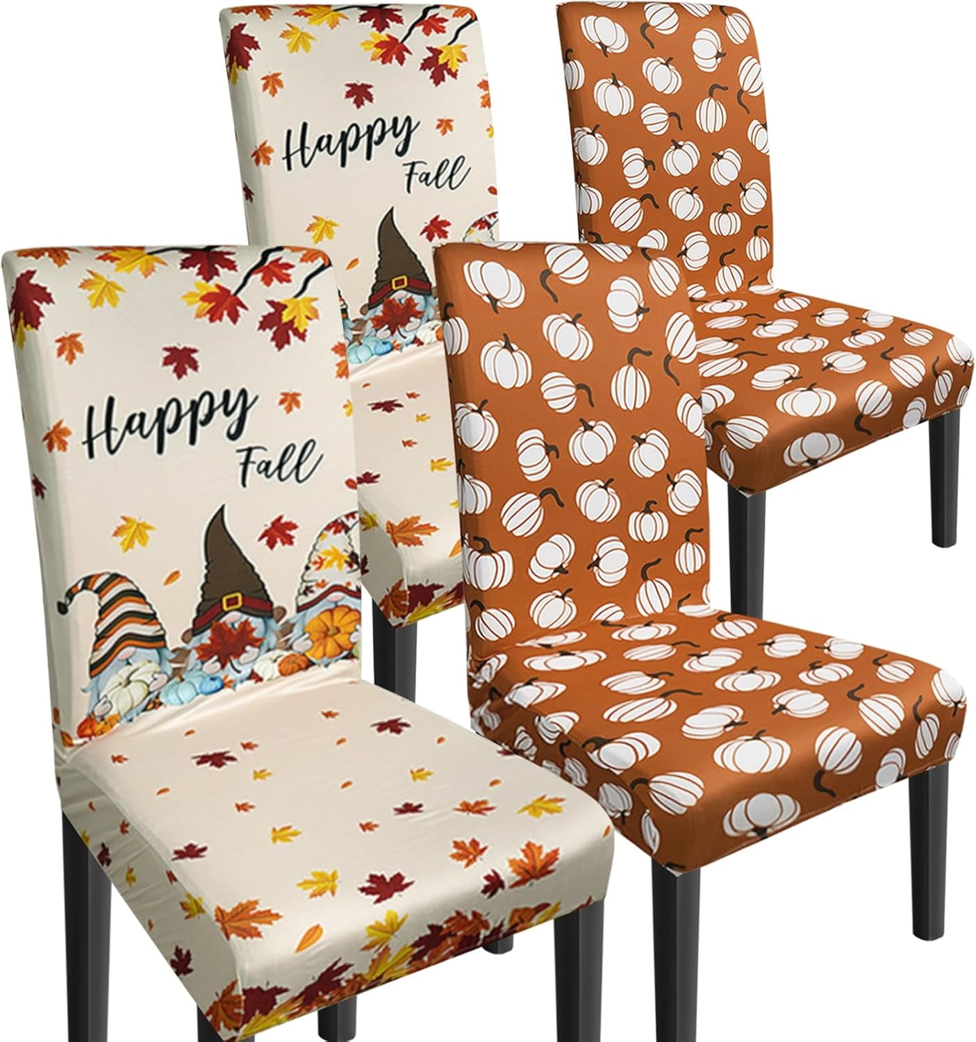 Fall Chair Covers Set of 4 Gnome and Pumpkin Chair Back Cover Dining ...