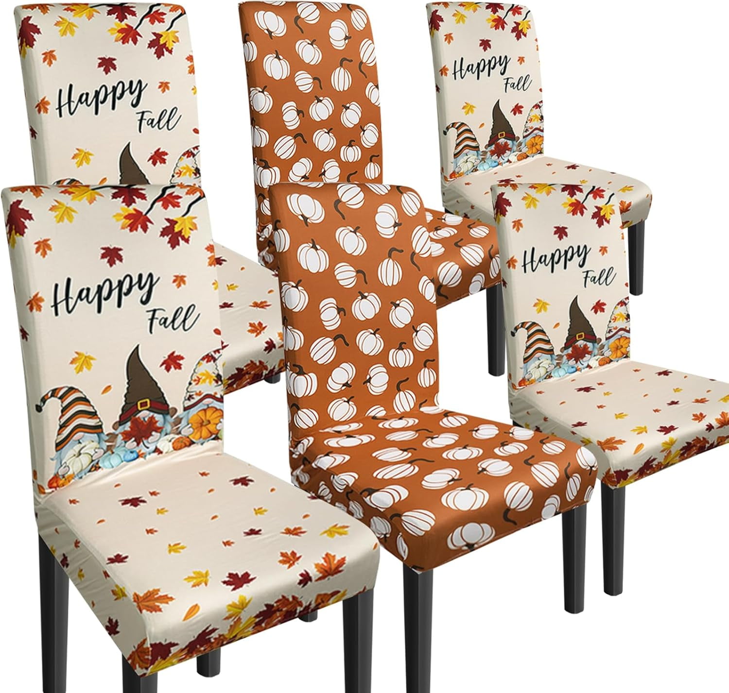 Fall Chair Covers Set of 6 Gnome and Pumpkin Chair Back Cover Dining ...