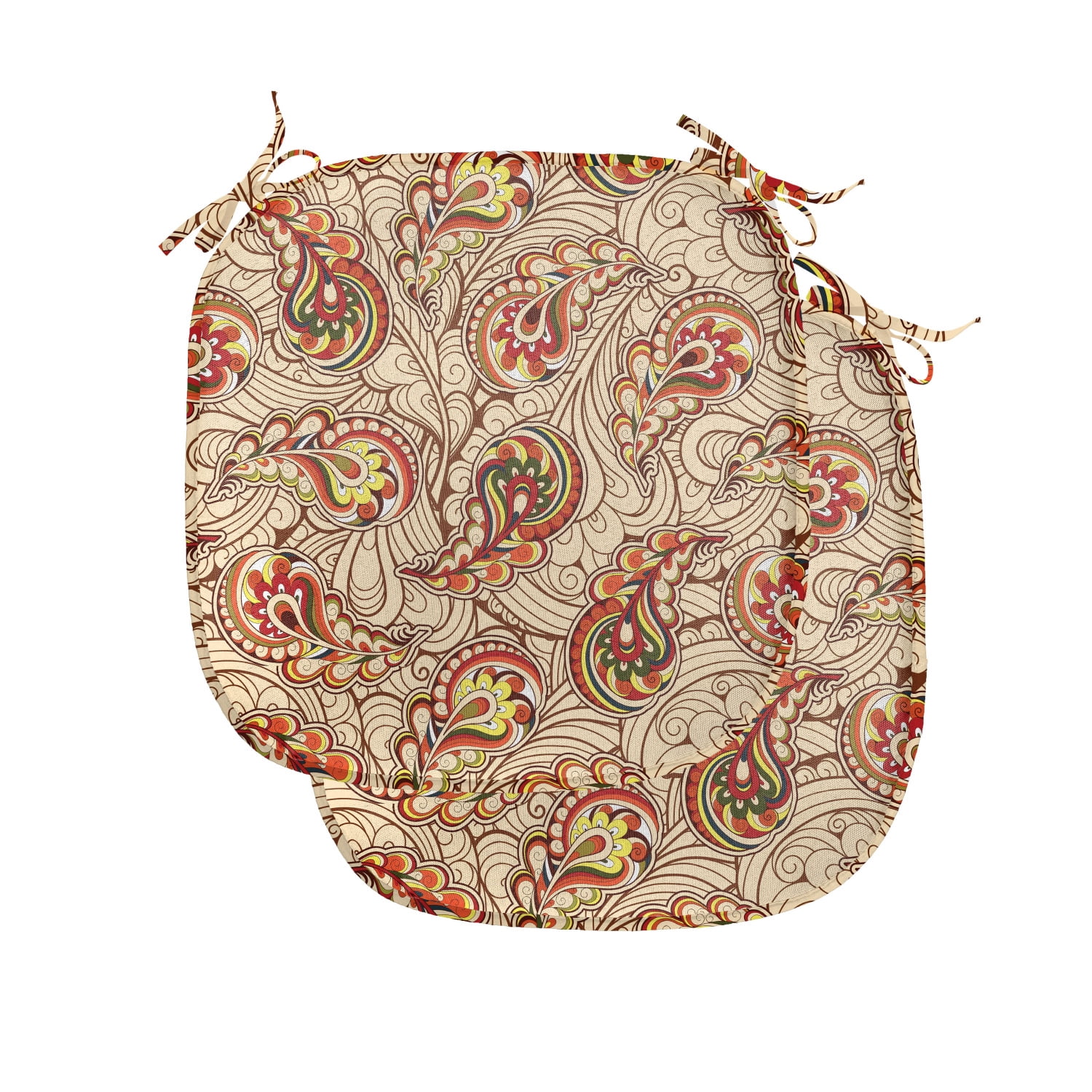 Fall Chair Seating Cushion Set of 2, Leaves in Paisley Design Folkloric ...