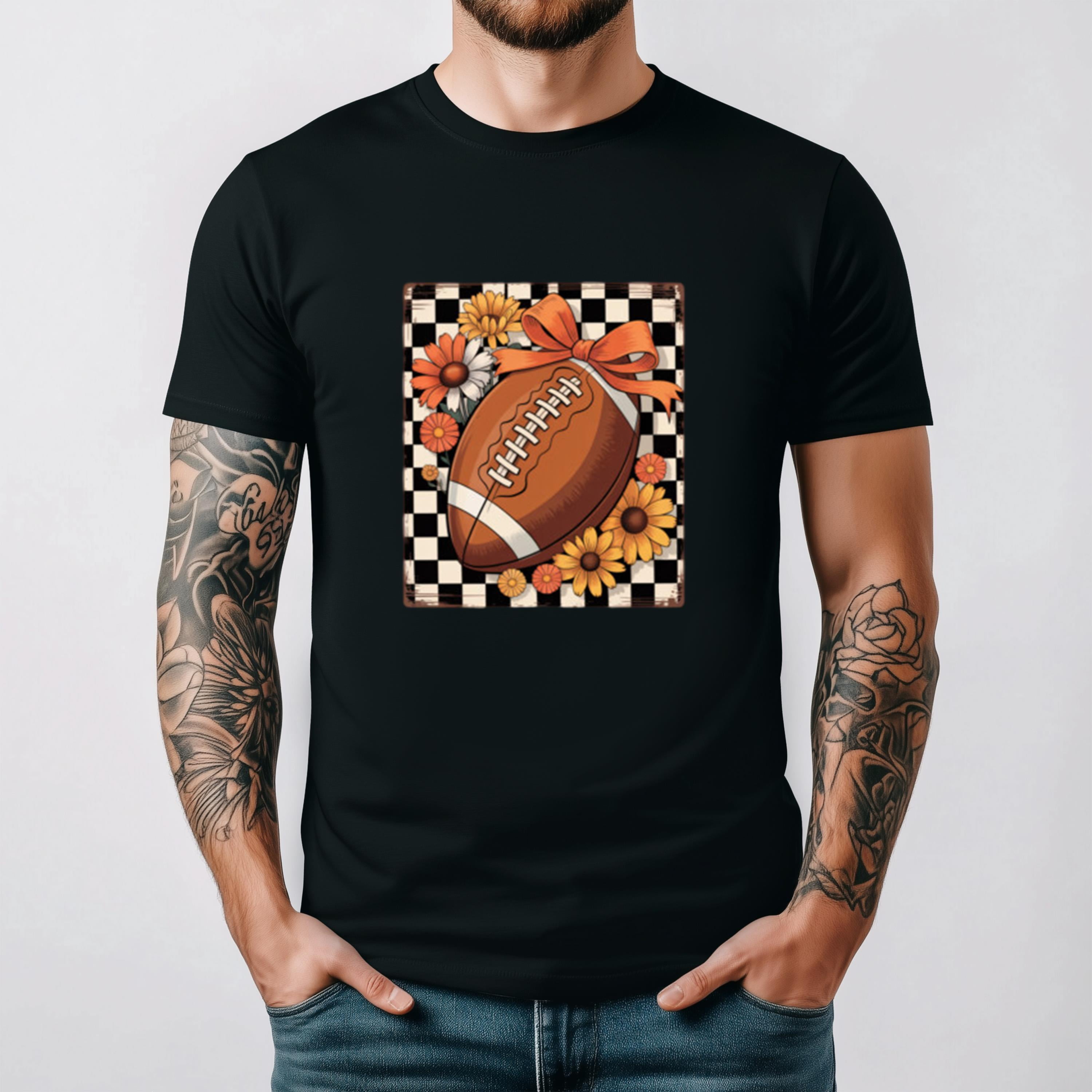 Fall Checker Football Game Day Autumn Sports Fan Graphic Unisex T-Shirt ...