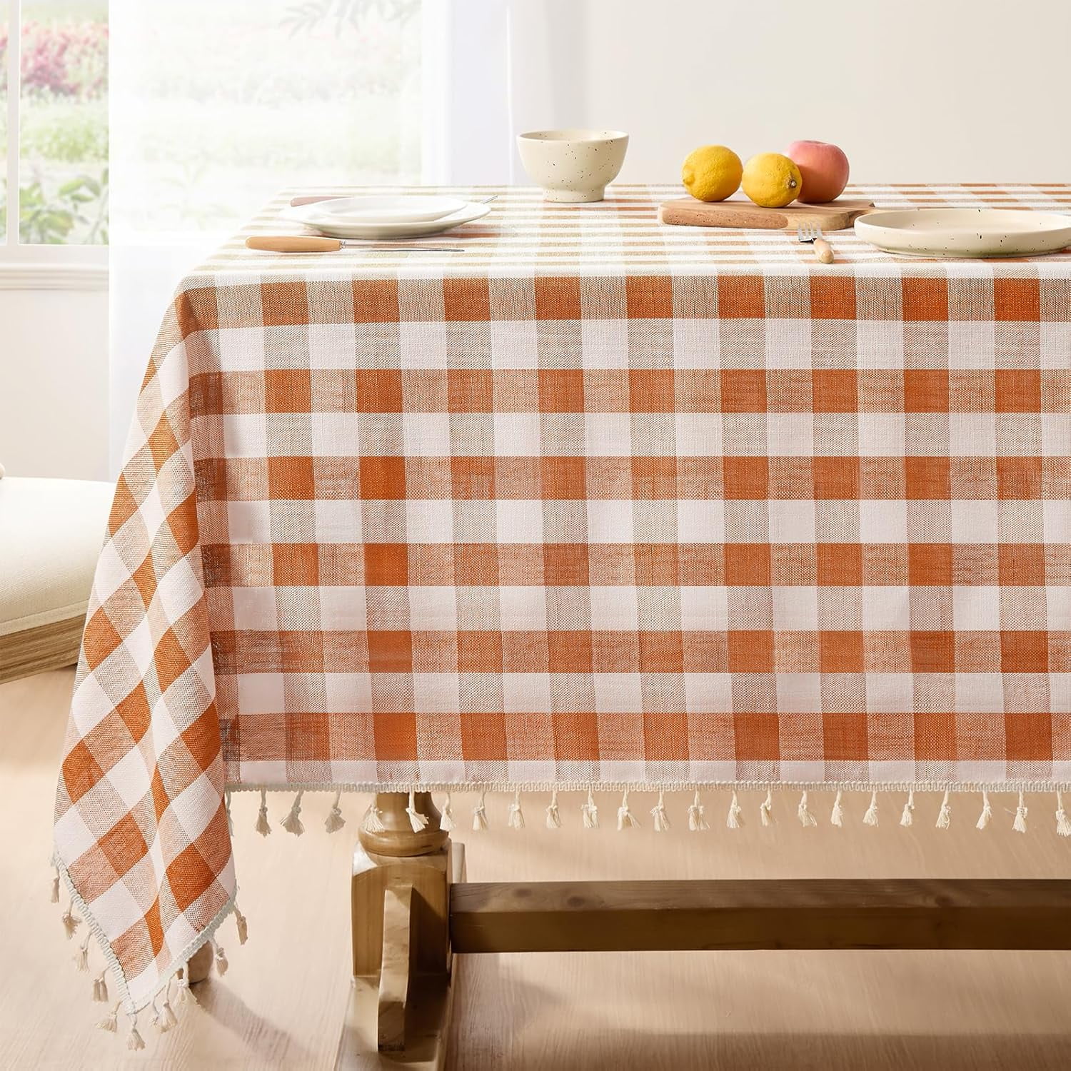 Fall Checkered Tablecloth Rectangle, Heavy Weight Linen Gingham ...