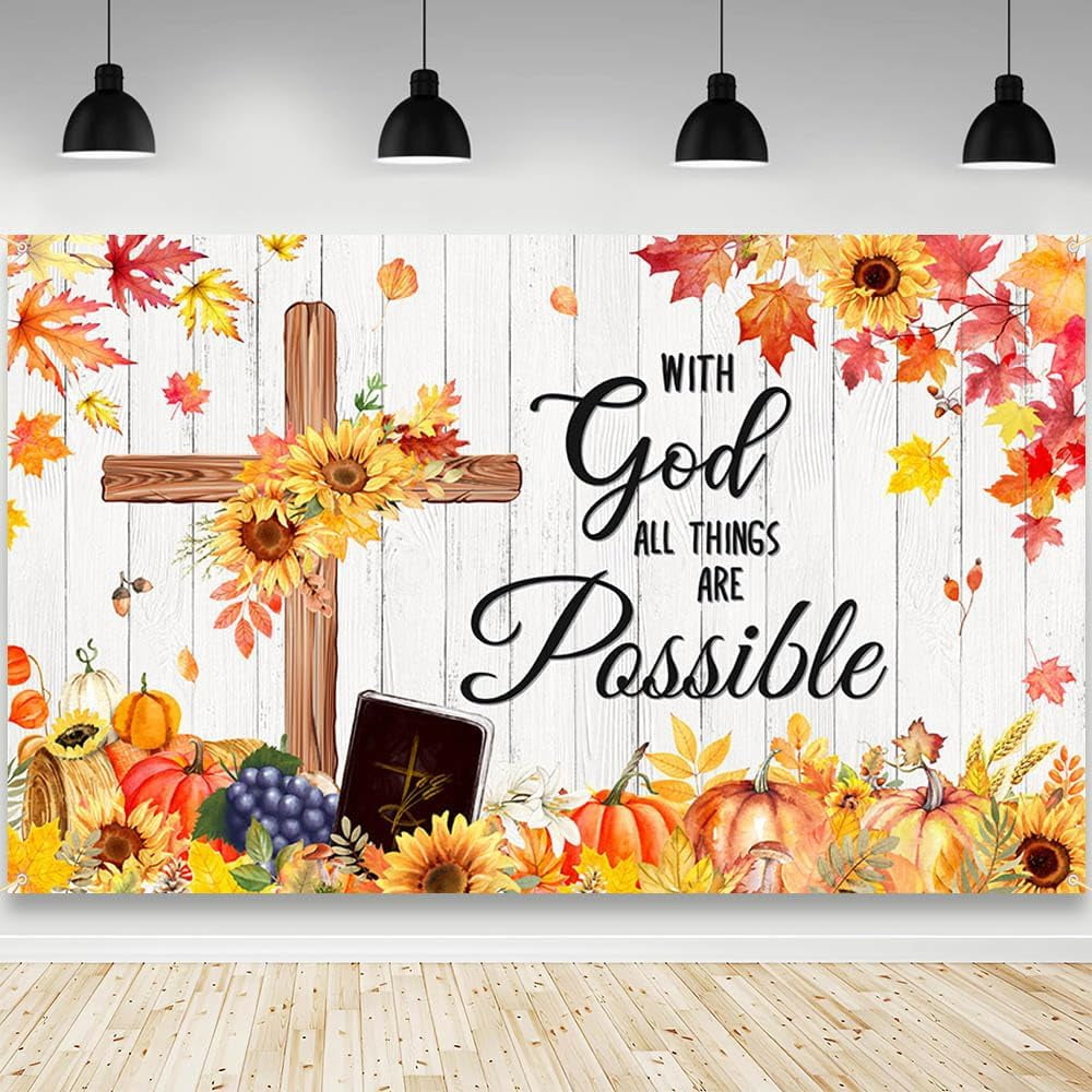 Fall Christian Theme Groovy Backdrop with God All Things are Possible ...
