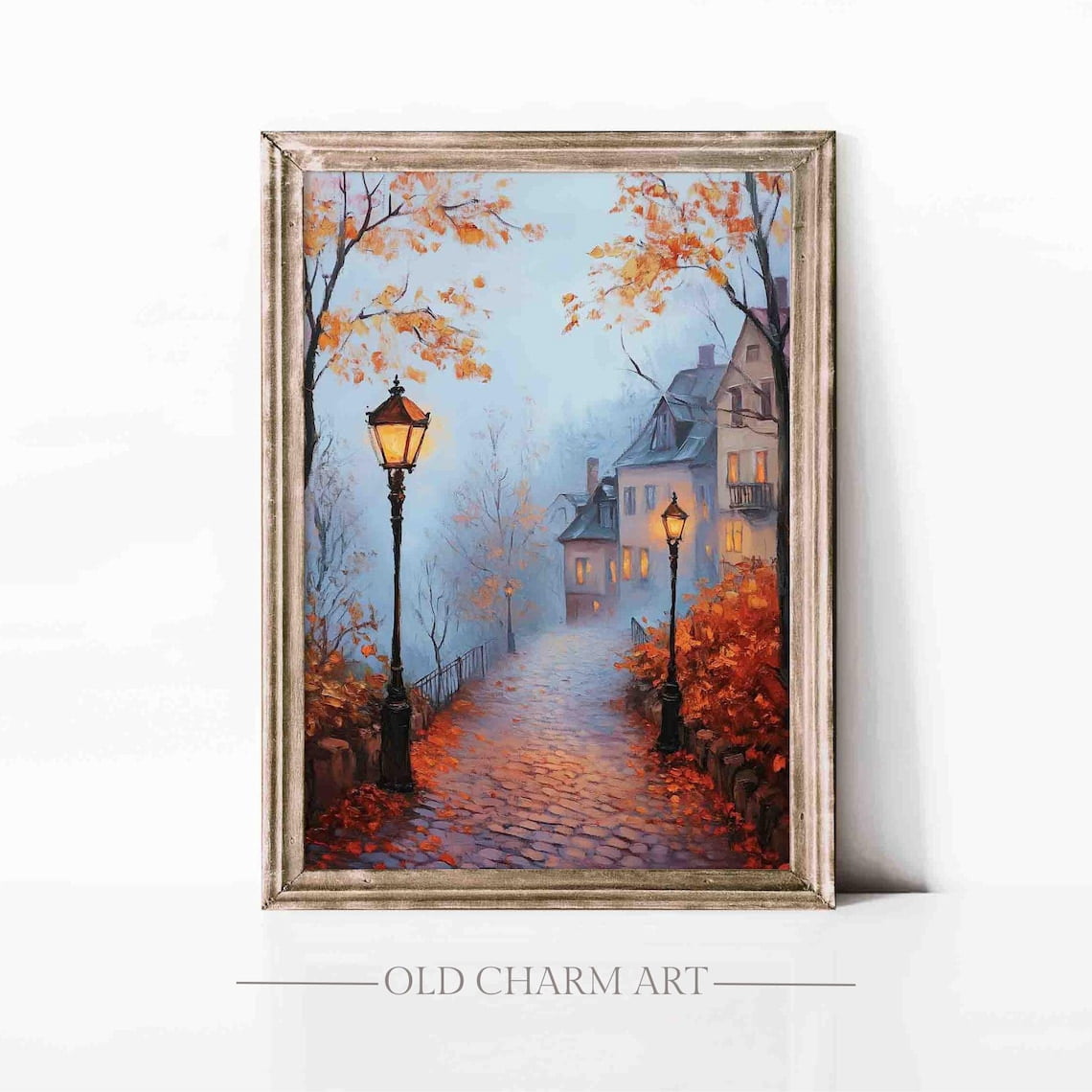 Fall City Street Wall Art, Autumn Landscape Poster, Vintage Fall Decor ...