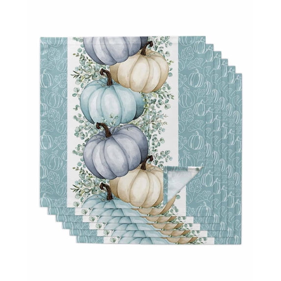 Fall Cloth Napkins Set of 6 Reusable Dinner Napkins, Blue Pumpkins ...