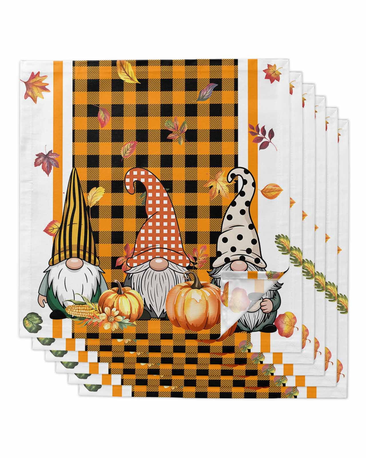 Fall Cloth Napkins Set of 6 Reusable Dinner Napkins, Gnomes Orange ...