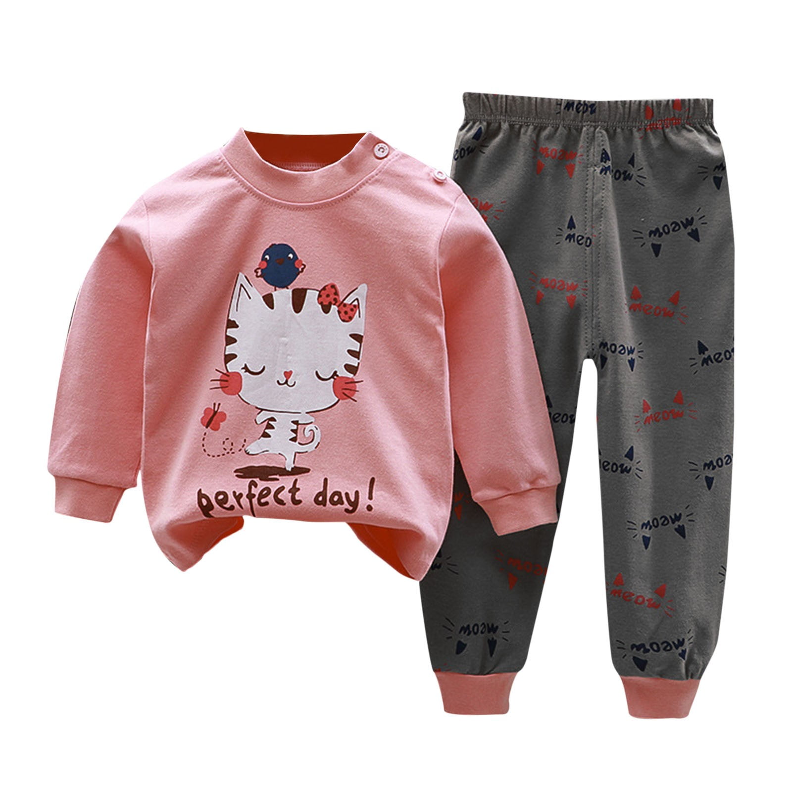 Fall Clothes Set for Girls 2t 3t Cute Print Button Shoulder Sweatshirt ...