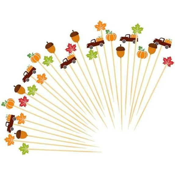 Fall Cocktail Picks 100 Pcs Bamboo Toothpicks Autumn Pumpkins Maple ...