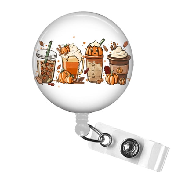 Fall Coffee Badge Reel – Pumpkin Spice ID Clip for Nurses, Teachers ...