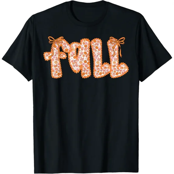 Fall Coquette Bow Pumpkin Flower Thanksgiving Autumn Leaves T-Shirt ...