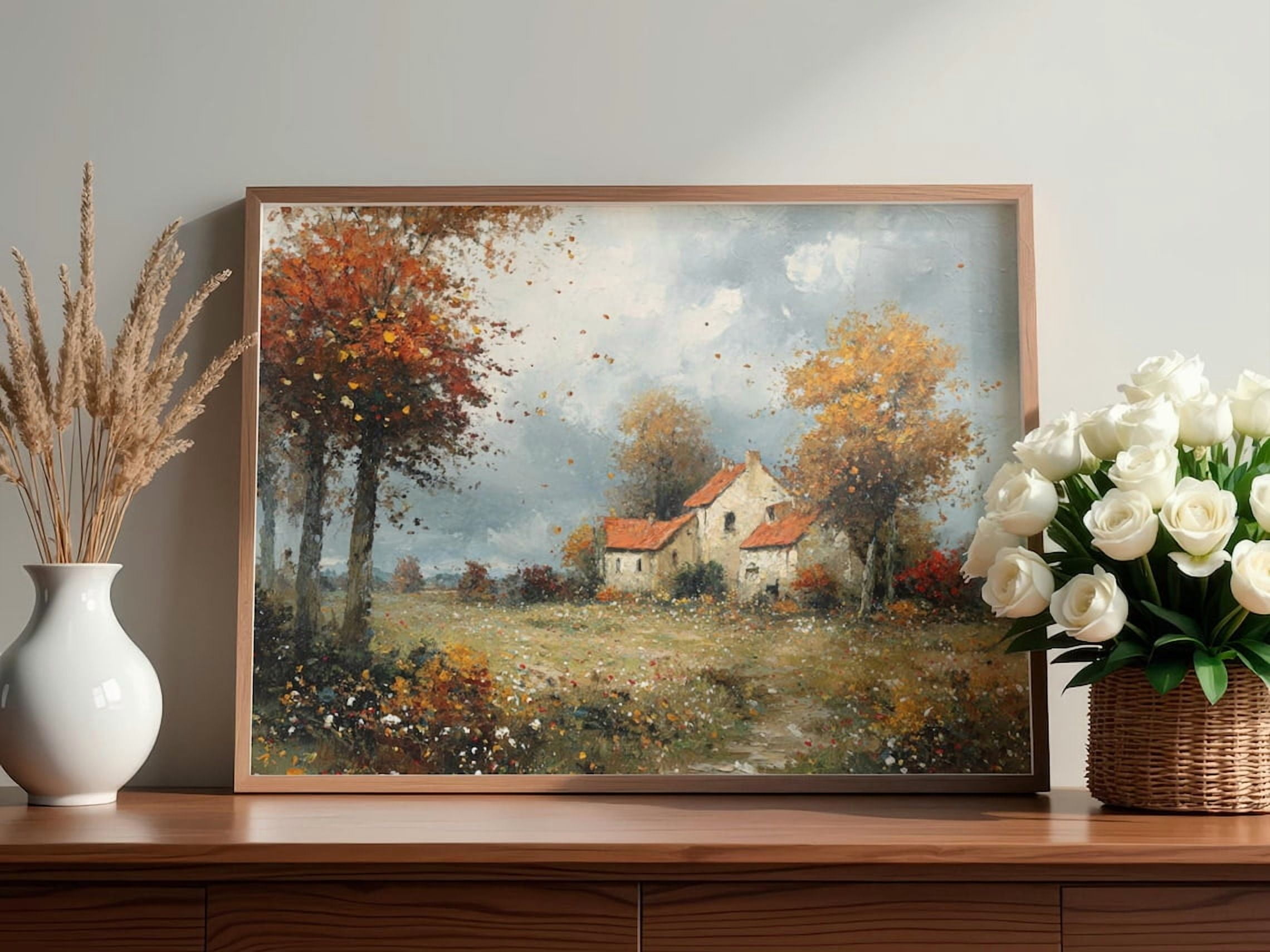 Fall Cottage Poster Wall Art Cozy Rustic Print Vintage Country Autumn ...