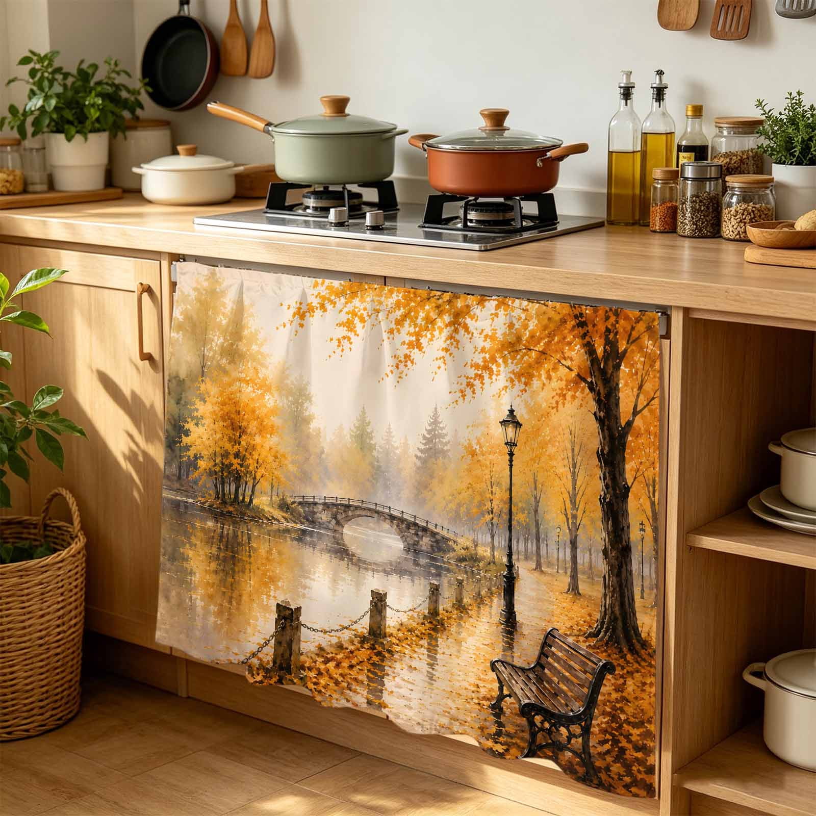 Fall Country Cabinet Curtains for Kitchen 35"W x 35"L, Forest Golden ...