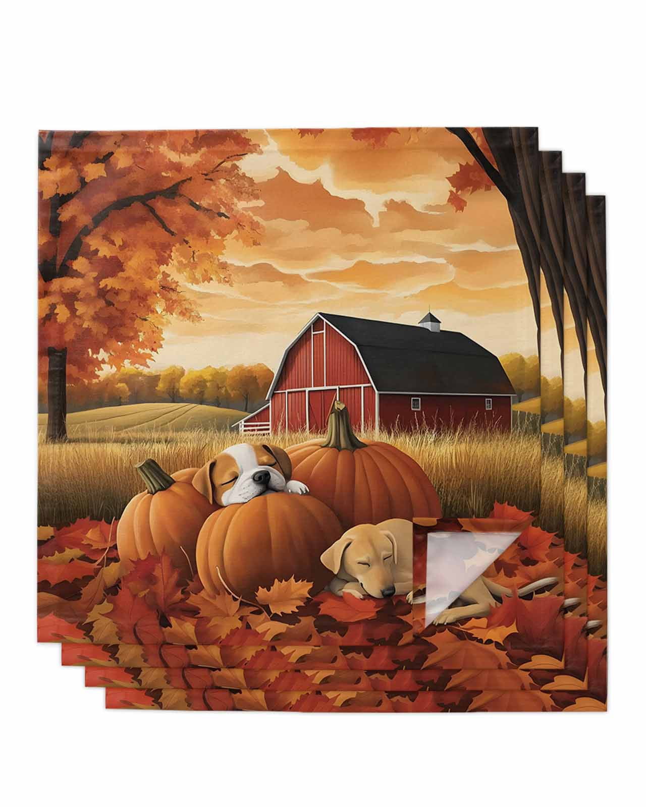 Fall Country Cloth Napkins Set of 4 Reusable Dinner Napkins, Autumn ...