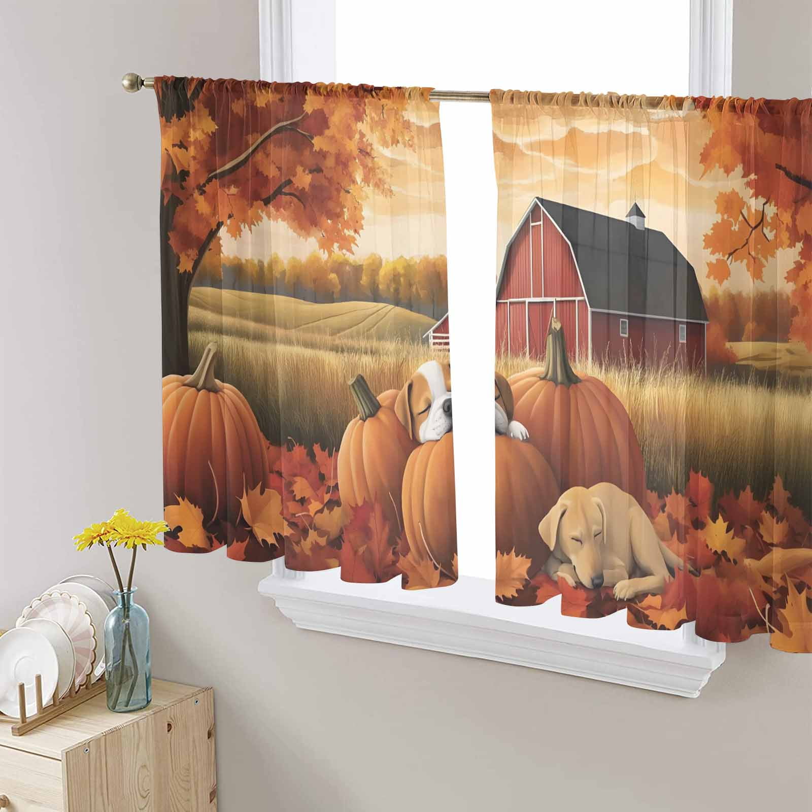 Fall Country Sheer Curtains 54 Inches Length 2 Panels Set, Window Sheer ...