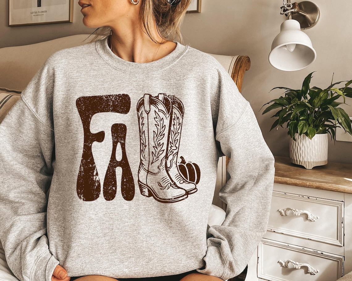 Fall Cowboy Boots Graphic Tee, Retro Western Fall Shirt, Fall ...