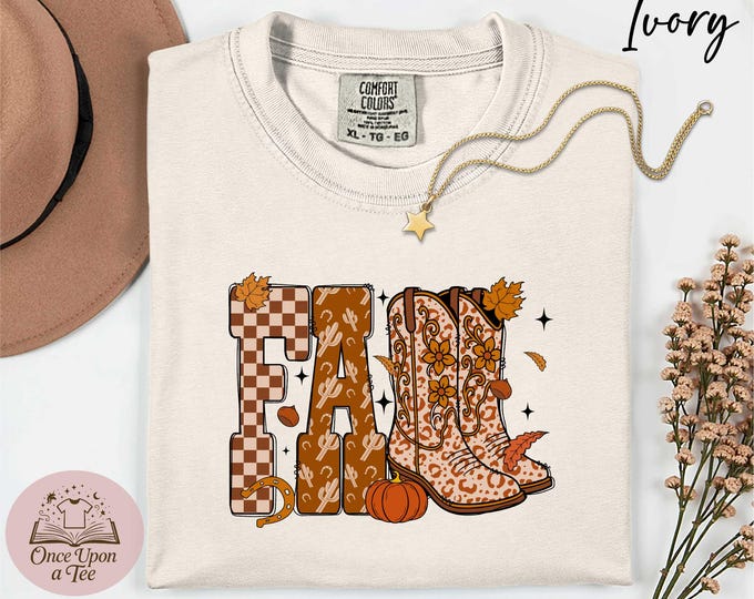 Fall Cowboy Boots Shirt, Fall Leaves Shirt, Western Thanksgiving Shirt ...
