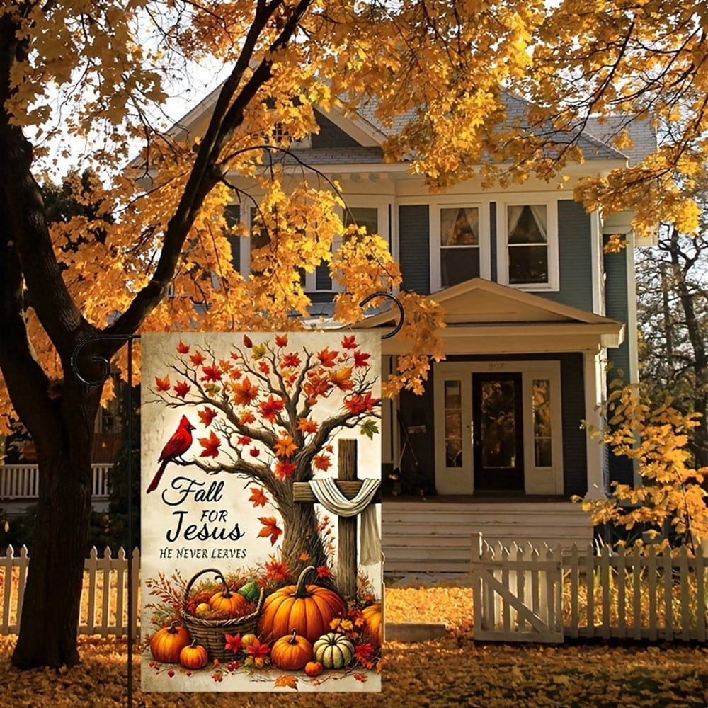Fall Cross Garden Flags , Religious Cross Fall for Jesus with Pumpkins ...