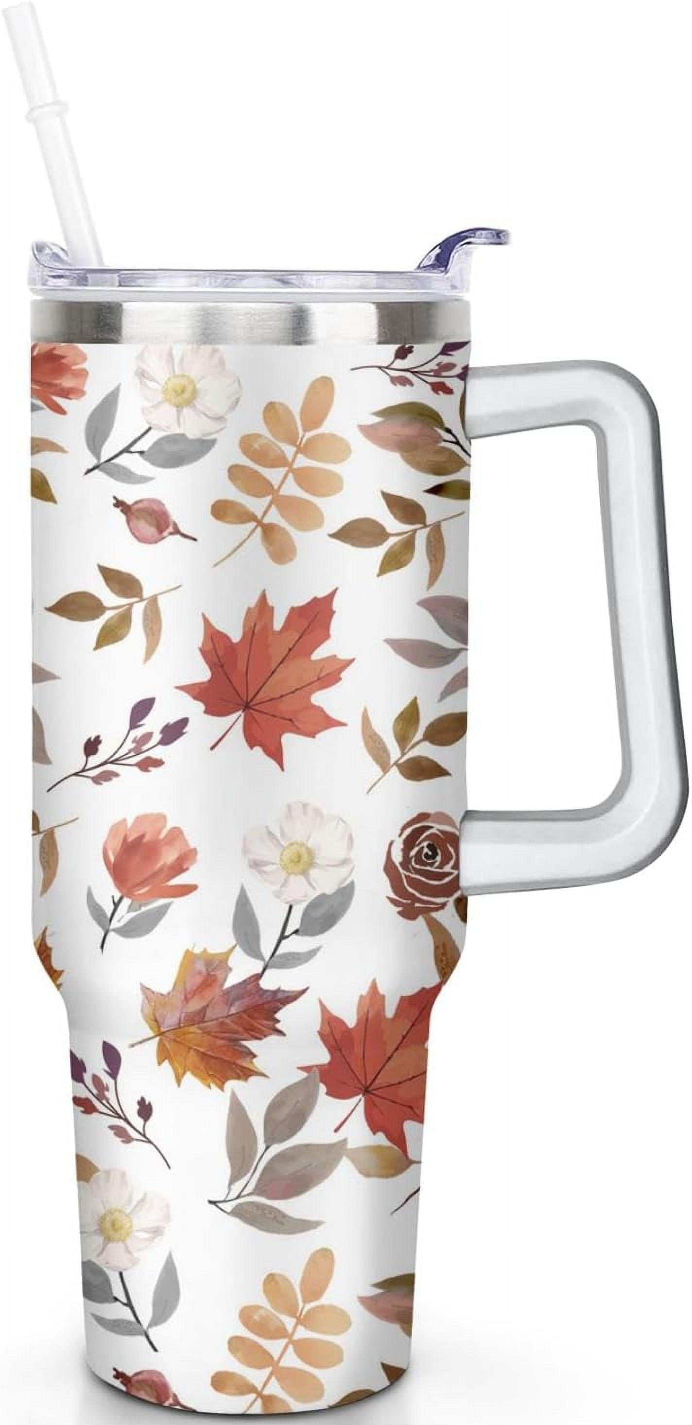 Fall Cup 40 Oz Tumbler with Handle and Straw Lid, Autumn Leaf Tumbler ...