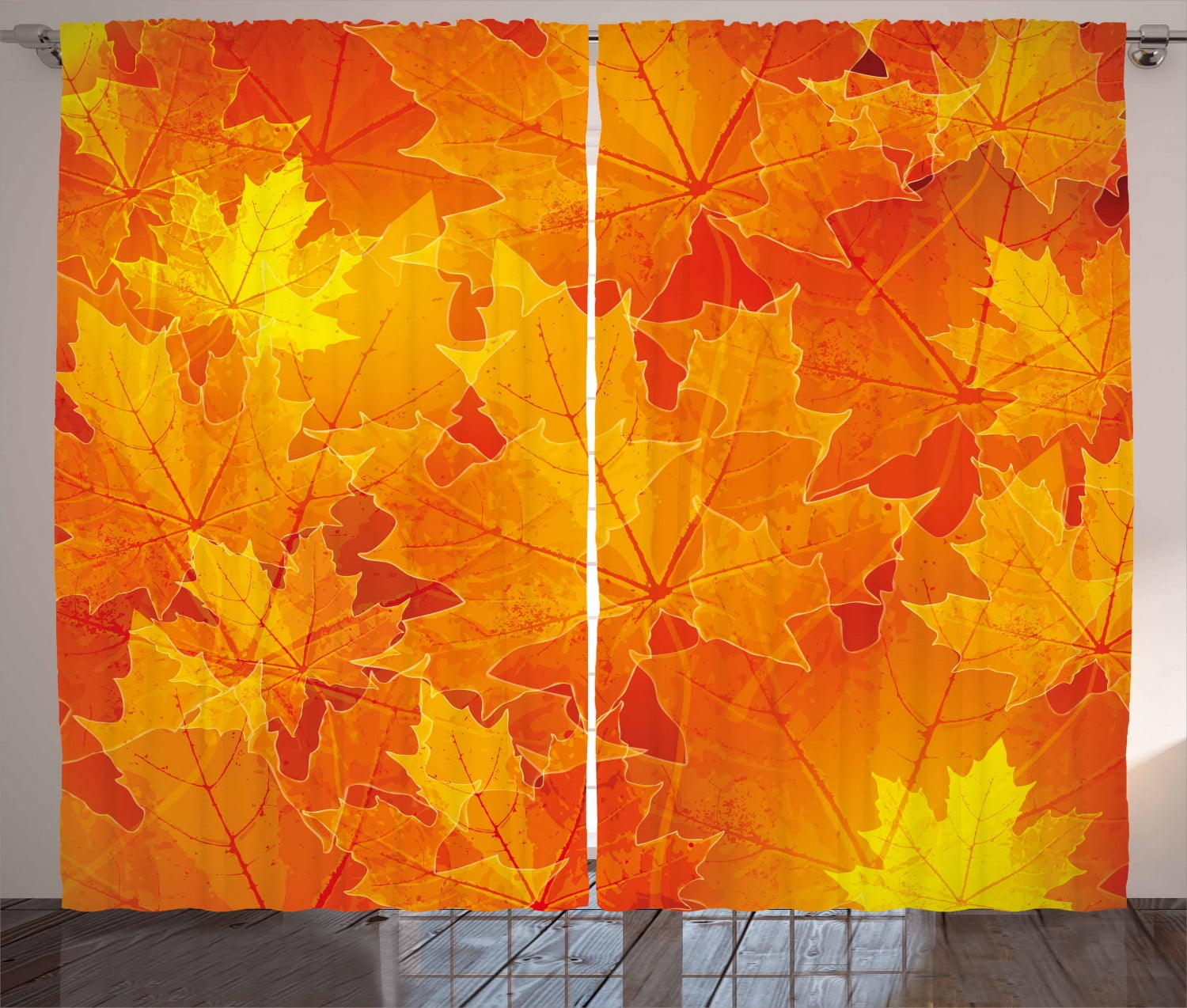 Fall Curtains 2 Panels Set, Seasonal Maple Tree Leaves Botanical ...