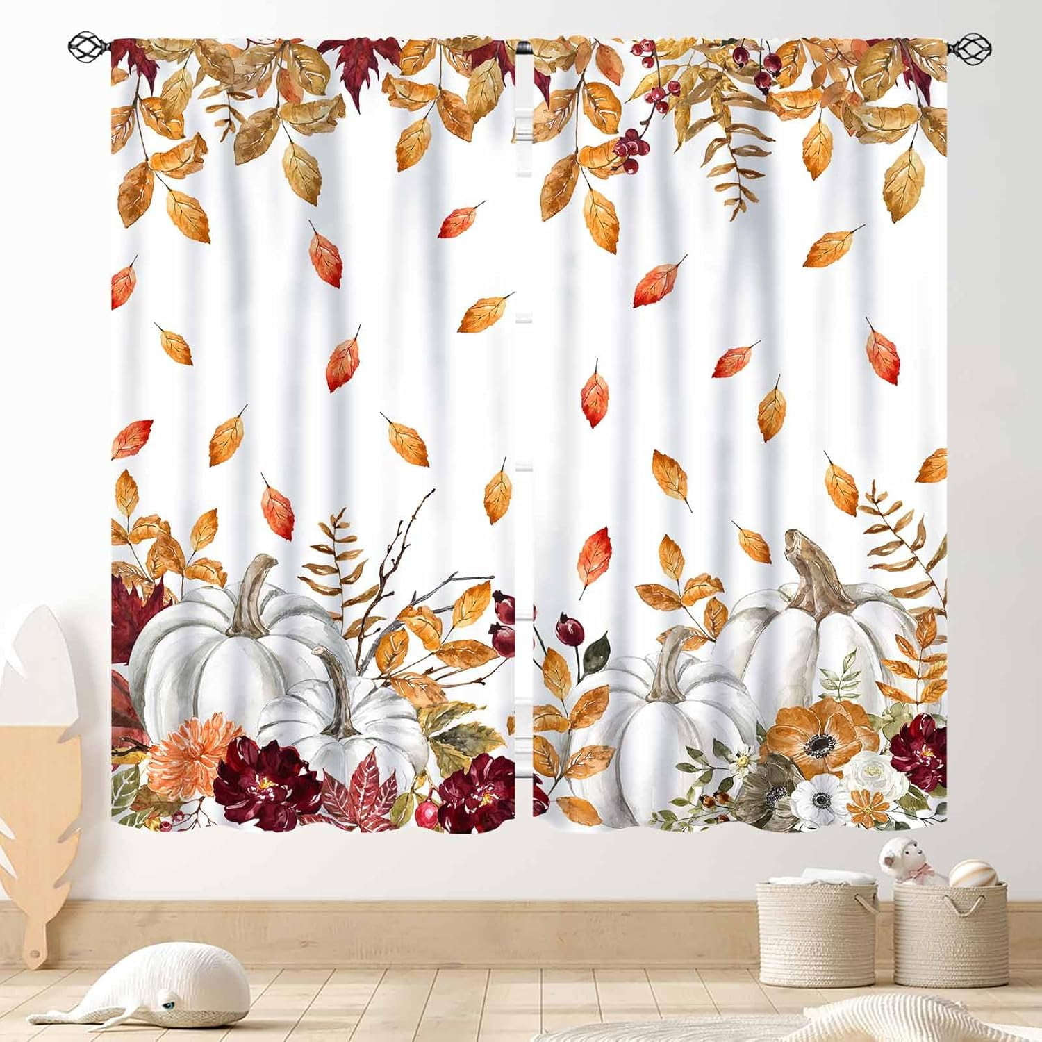 Fall Curtains for Living Room, Farmhouse Rustic Thanksgiving Autumn ...
