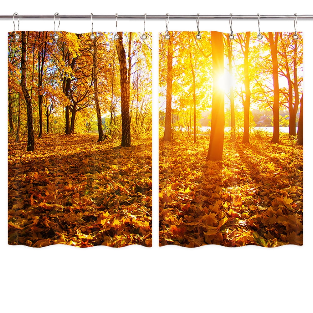 Fall Curtains Tiers Valances, Forest Autumn Maple Tree Fall Leaves Rod ...