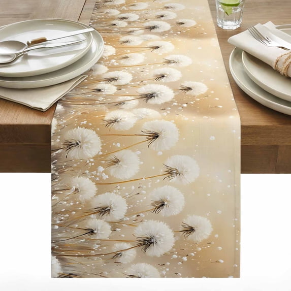 Fall Dandelion Cotton Linen Table Runner Rustic Watercolor White ...
