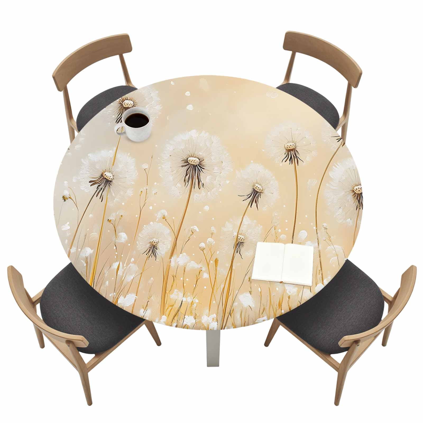 Fall Dandelion Round Fitted Tablecloth with Elastic Edge Rustic ...