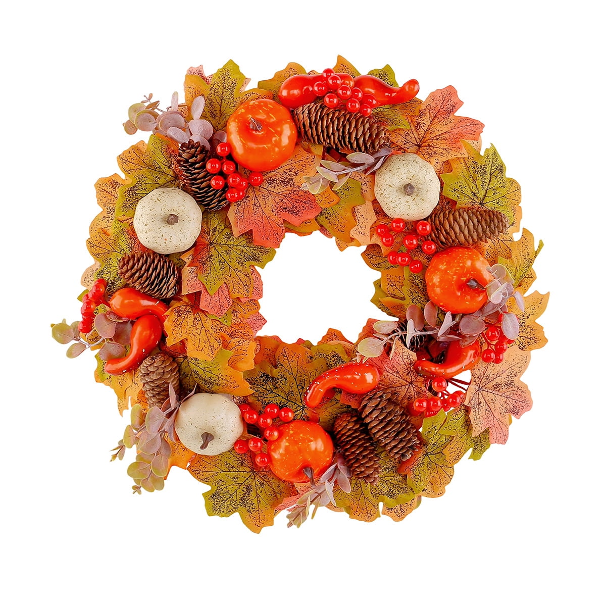 Fall Decor, Artificial Fall Wreath 17’’ Autumn Front Door Wreath ...