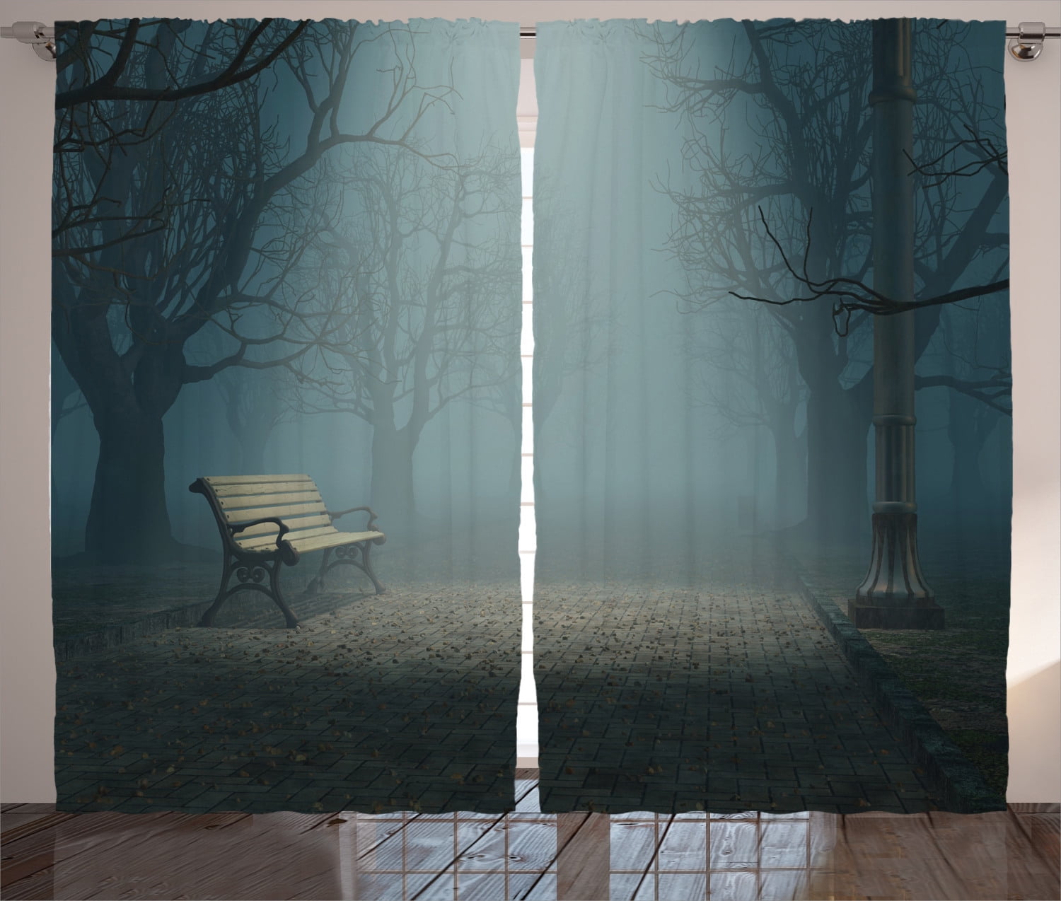 Ambesonne Fall Curtains 2 Panel Set, Mysterious Park Horror, 108" x 90 ...