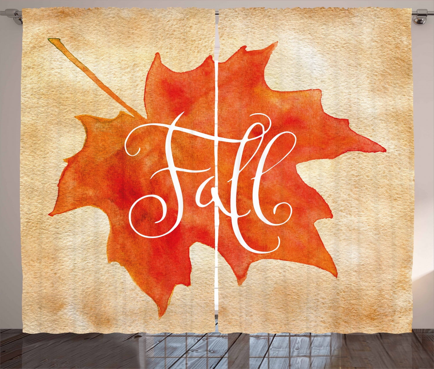 Ambesonne Fall Curtains 2 Panel Set, Maple Leaf Vintage, 108" x 90 ...