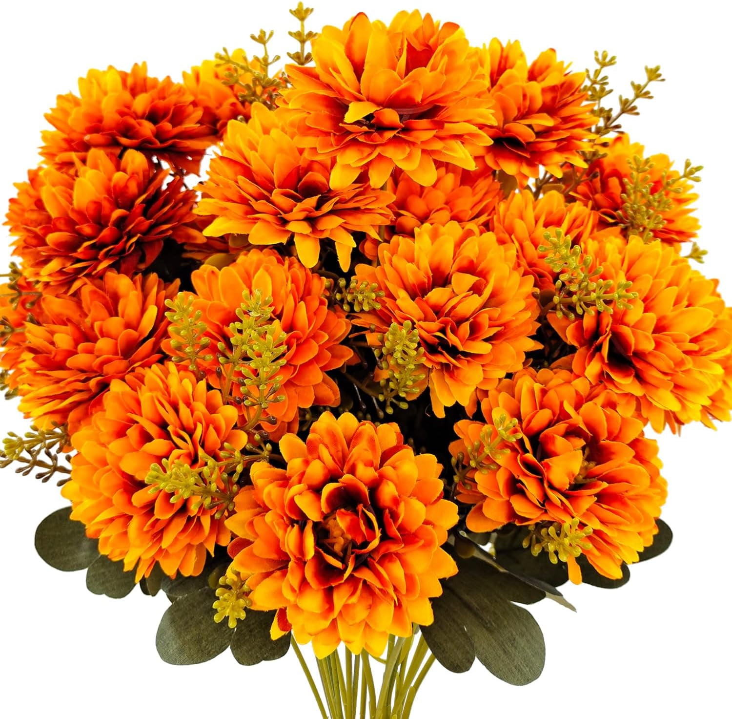 Fall Decor - Fall Flowers Artificial Mums 2 Pcs 18 Heads Silk ...