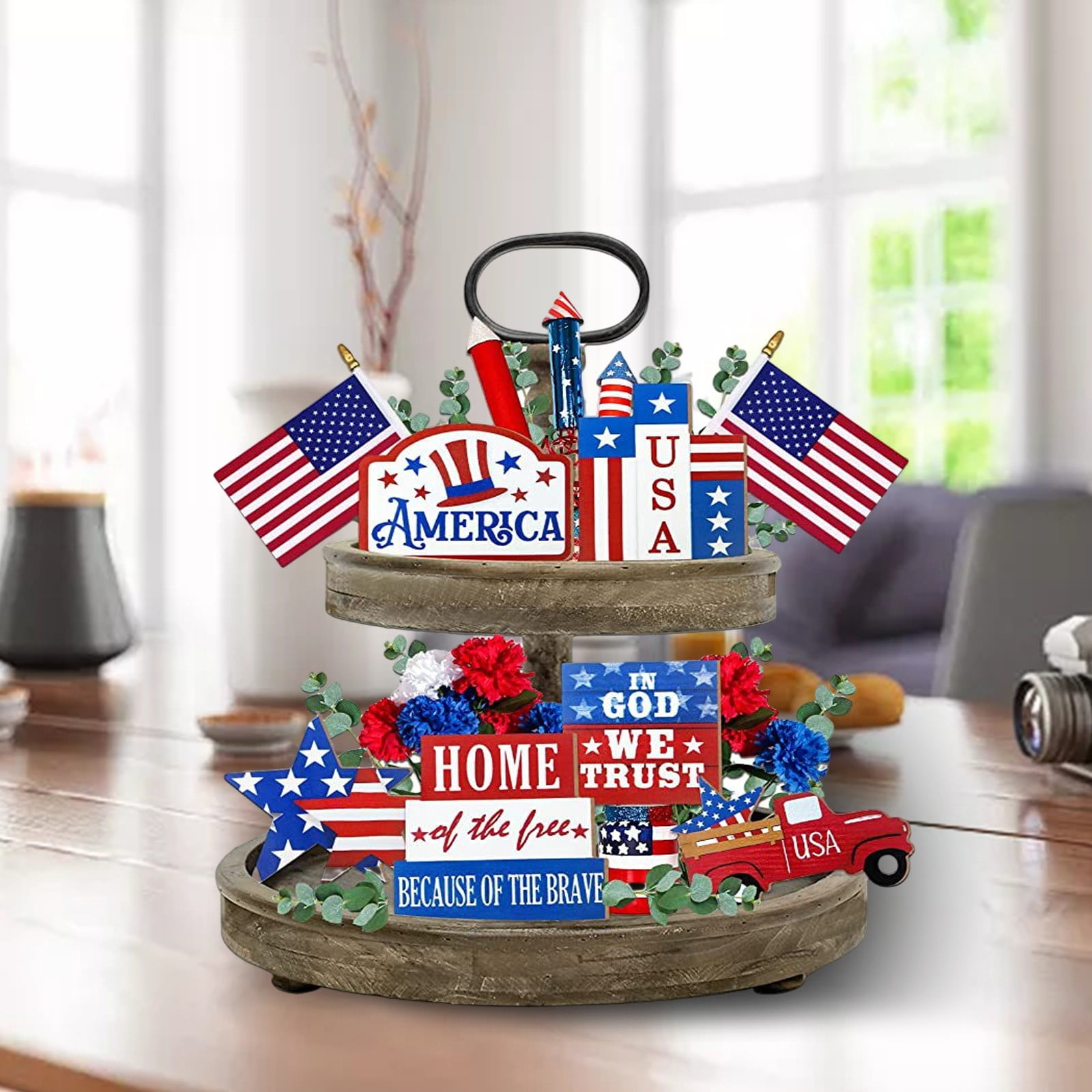 Fall Decor Fourth Of July Layered Tray Decoration Patriotic Truck Star ...