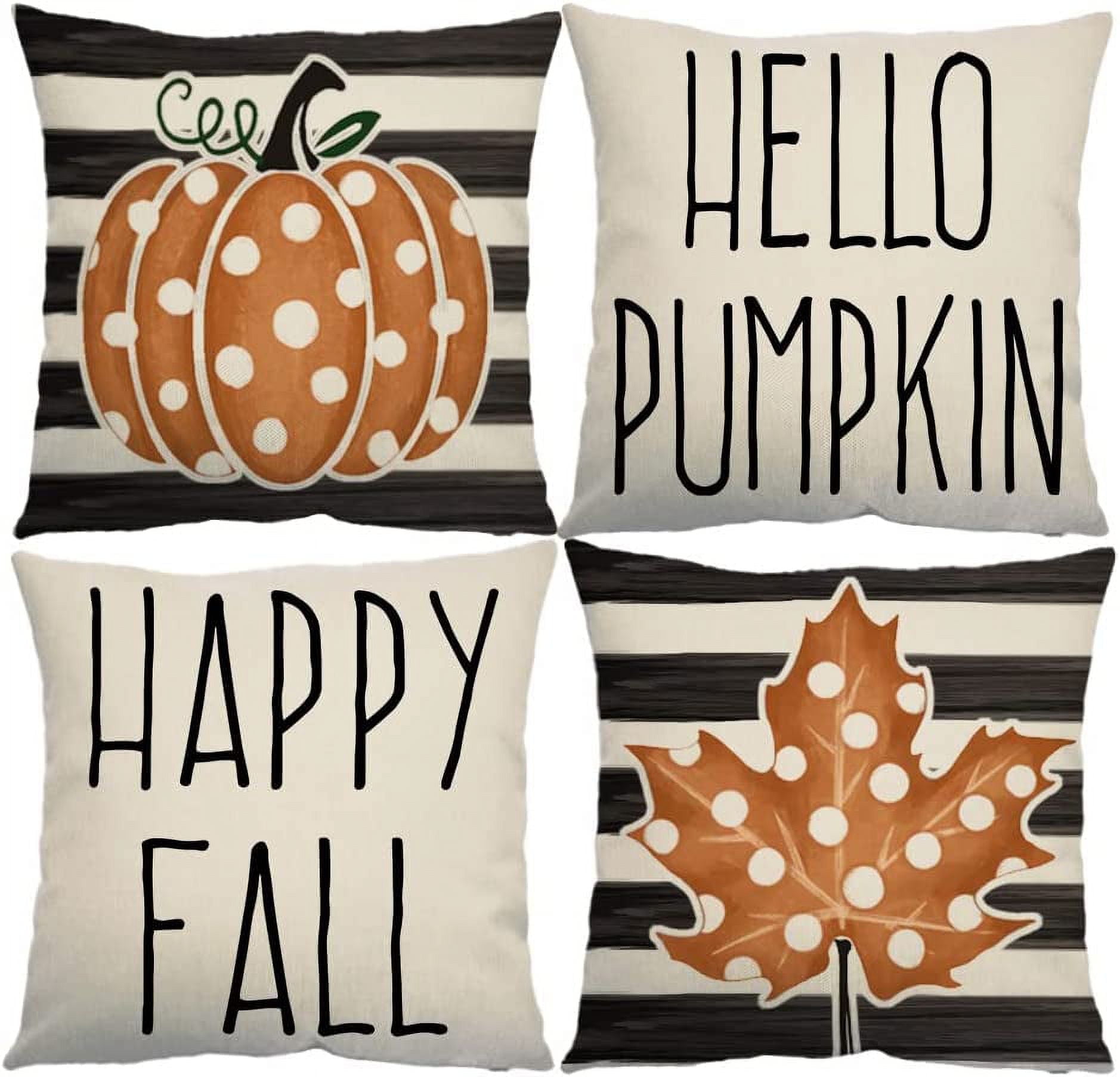 Fall Decor Pillow Covers 18x18 Set of 4 Polka Dots Pumpkin Maple Leaf ...