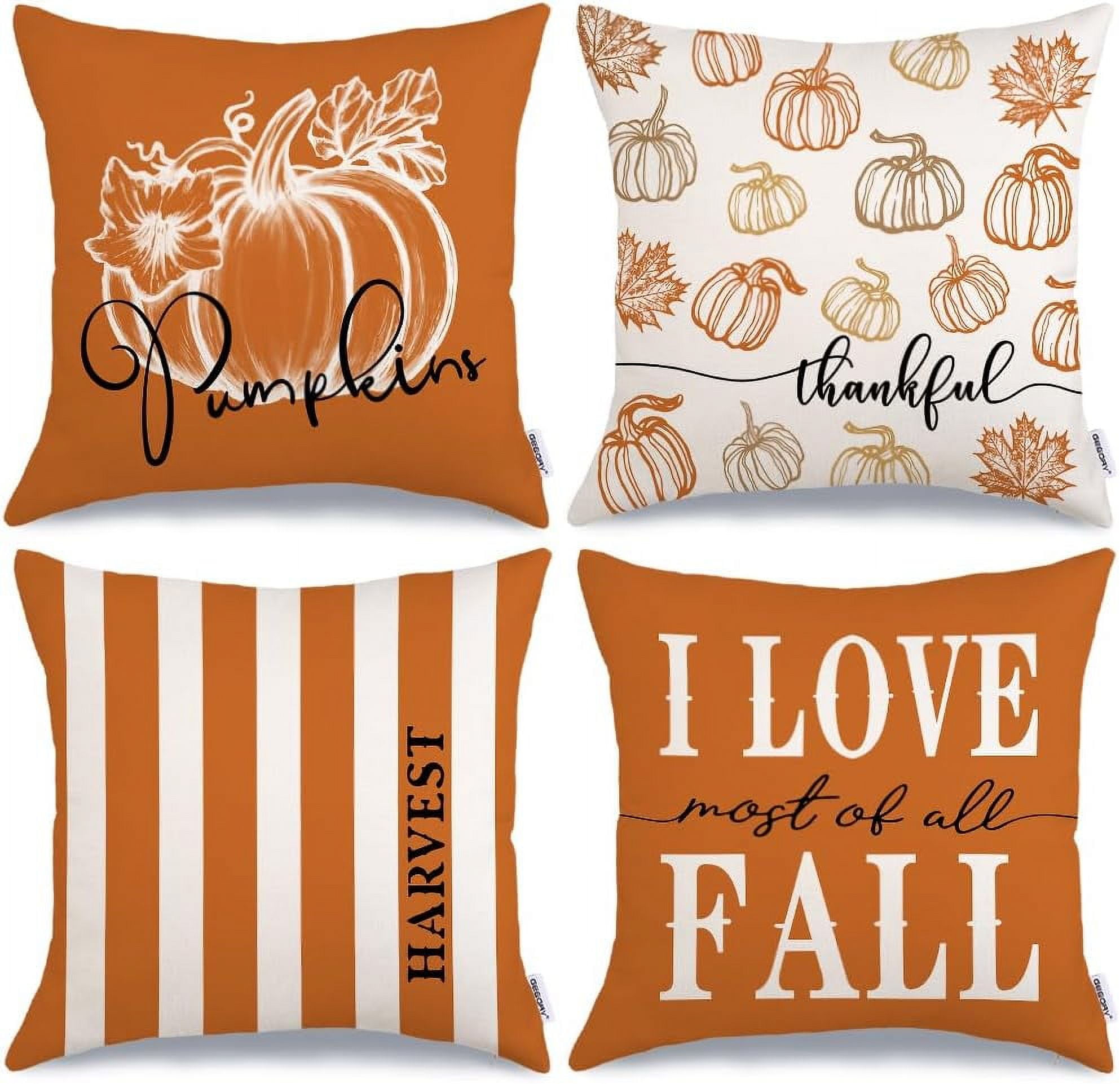 Fall Decor Pillow Covers 20x20 Set of 4 Hello Pumpkin Orange Stripes ...