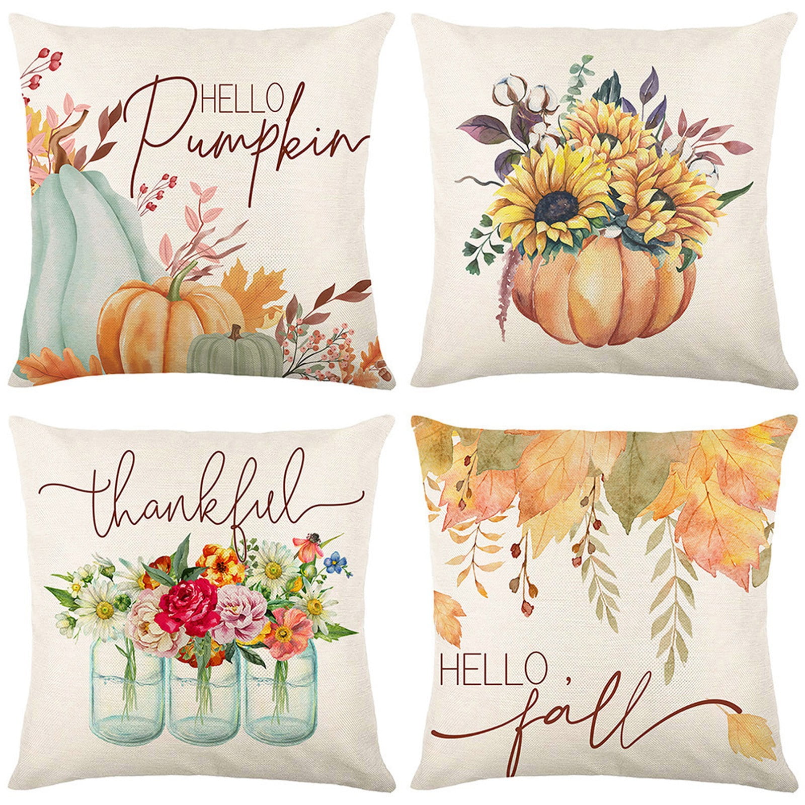 Fall Decor Pillow Covers Set of 4 Pumpkin Farmhouse Thanksgiving ...