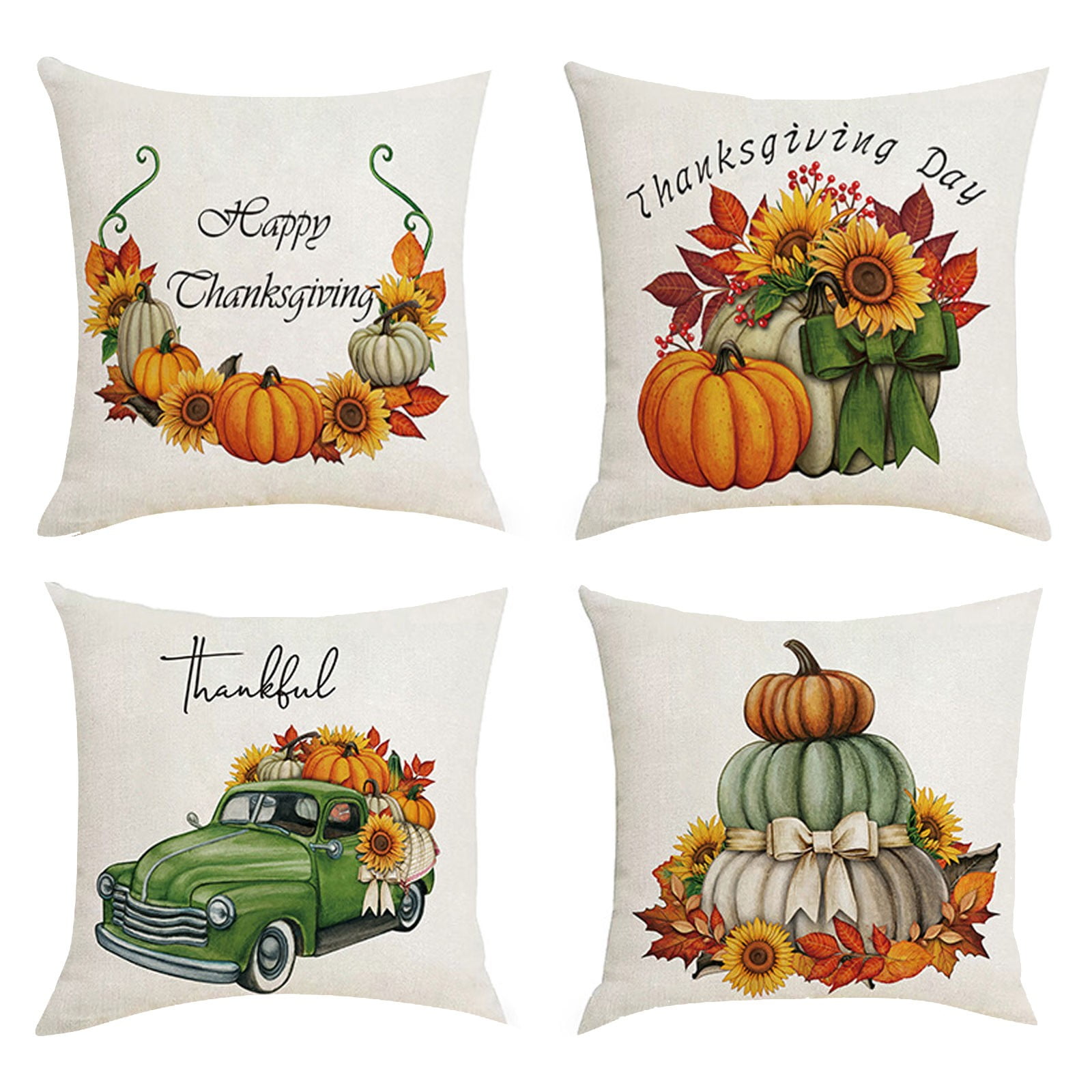 Fall Decor Pillow Covers Set of 4 Pumpkin Farmhouse Thanksgiving ...