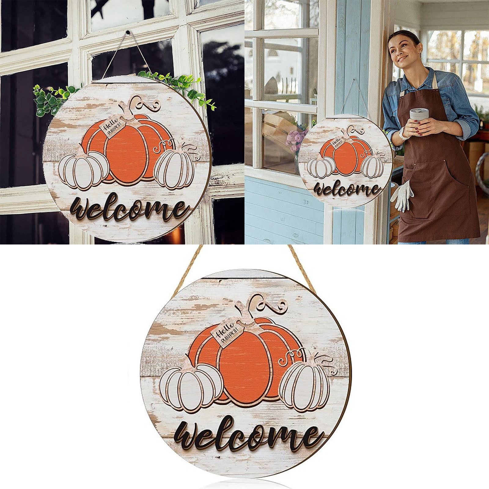 Fall Decor Pumpkin Welcome Sign Thanksgiving Door Hanger Wooden Pumpkin ...