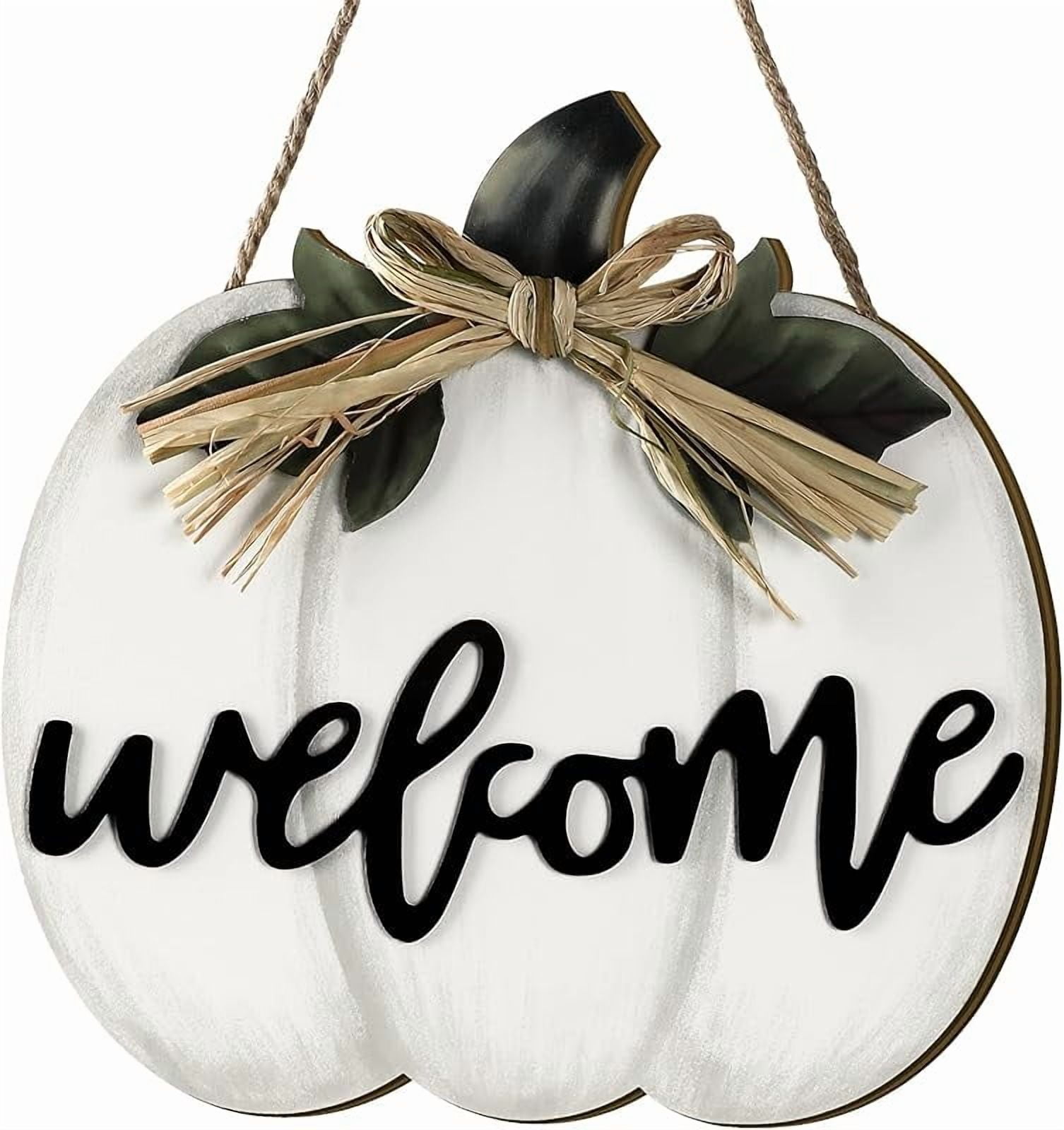 Fall Decor Pumpkin Welcome Sign Thanksgiving Door Hanger Wooden Pumpkin ...
