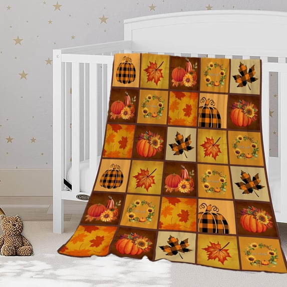 Fall Decoraitve Throw Blanket Small Orange Thanksgiving Autumn Pumpkins ...