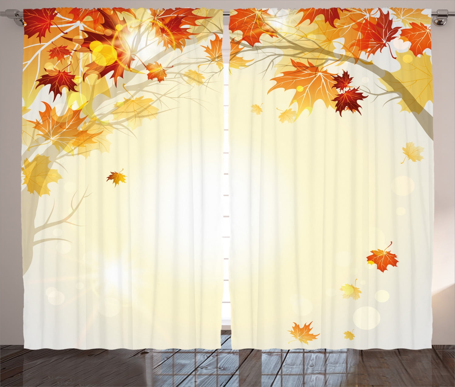 Ambesonne Nature Curtains 2 Panel Set, Autumn Leaves and Tree, 108" x ...