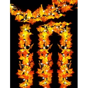 Waipfaru Lighted Fall Garland with Maple Leaves White Pumpkins Berry ...