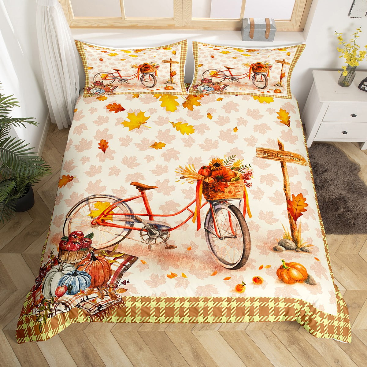 Fall Decorations for Home,Autumn Harvest Theme Duvet Cover Maple Leaf Pumpkin Decor Bedding Set ...