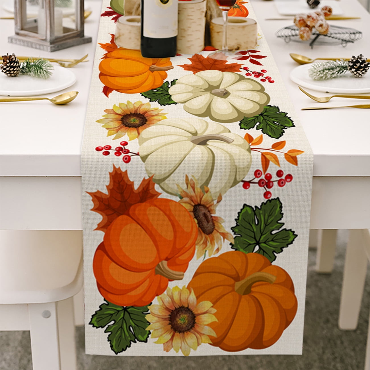 Harvest Pumpkin Table Runner 13x72in - Autumn Thanksgiving Decor for ...