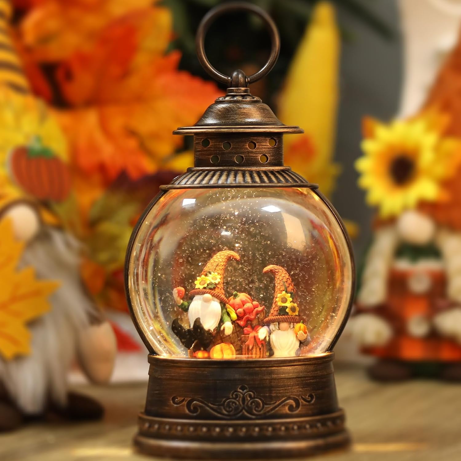 Fall Decorations Snow Globe, Gnomes Light Up Snow Globe Fall ...
