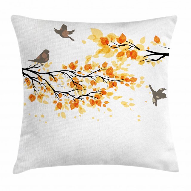 Fall Decorations Throw Pillow Cushion Cover, Branch with Pale Fall ...