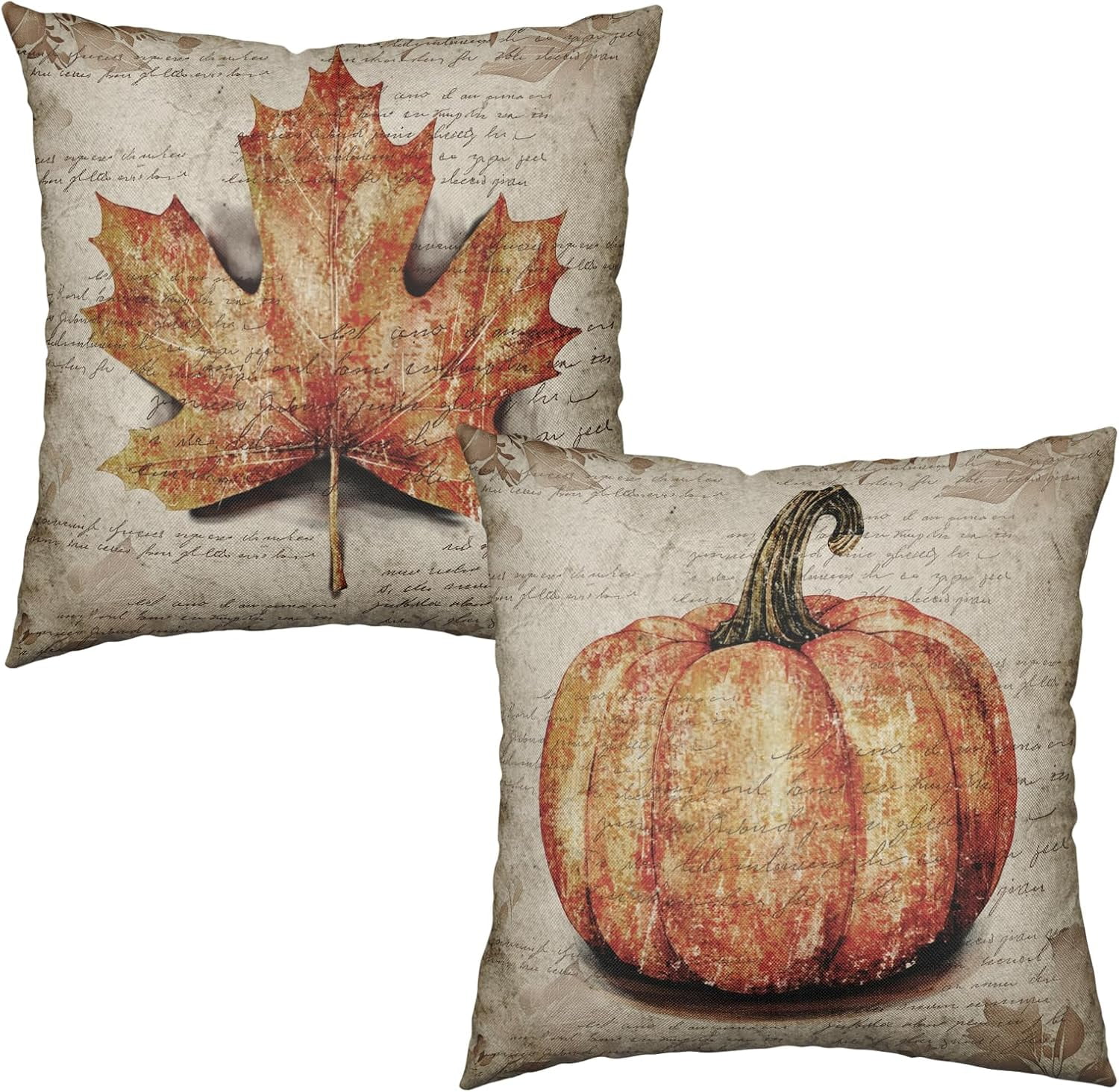 Fall Decorative Pillow Covers 16x16 Set of 2 Vintage Fall Burnt Orange ...